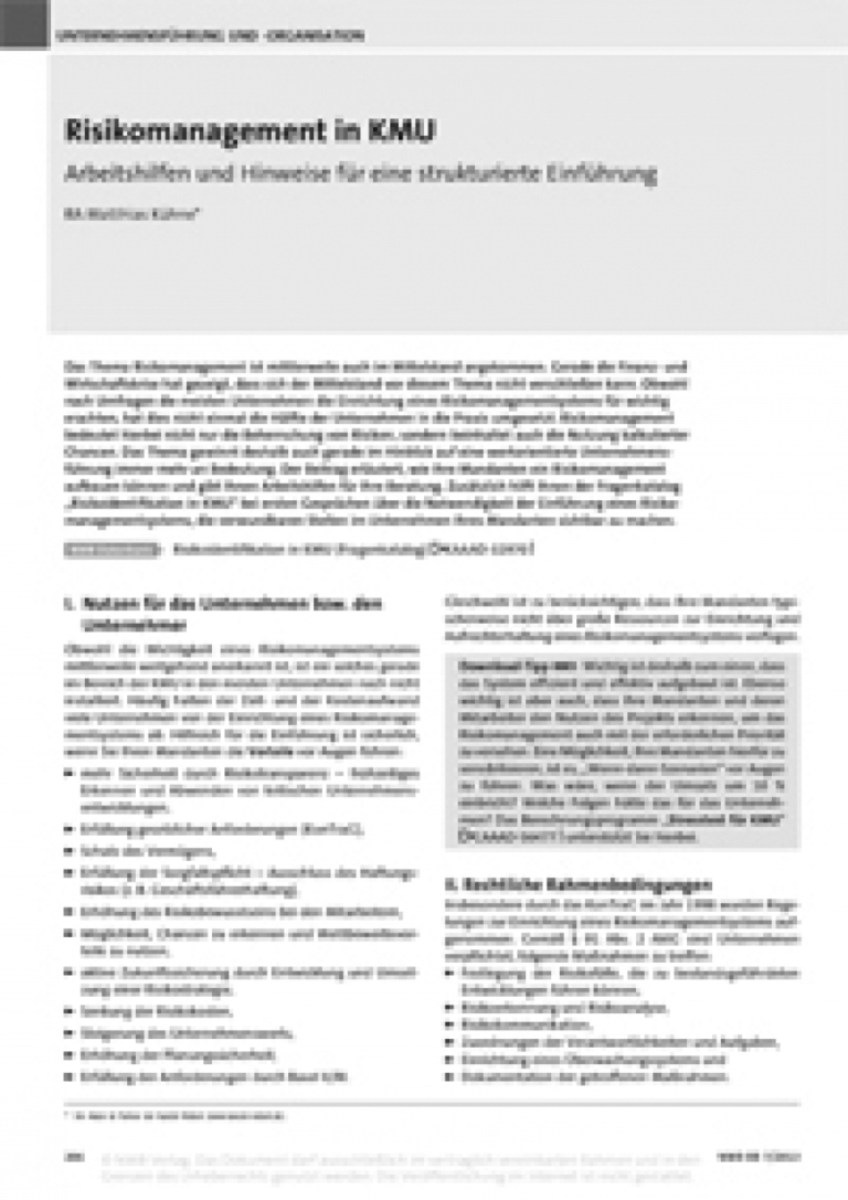 Risikomanagement in KMU - SCHRITTMACHER Steuern & Recht